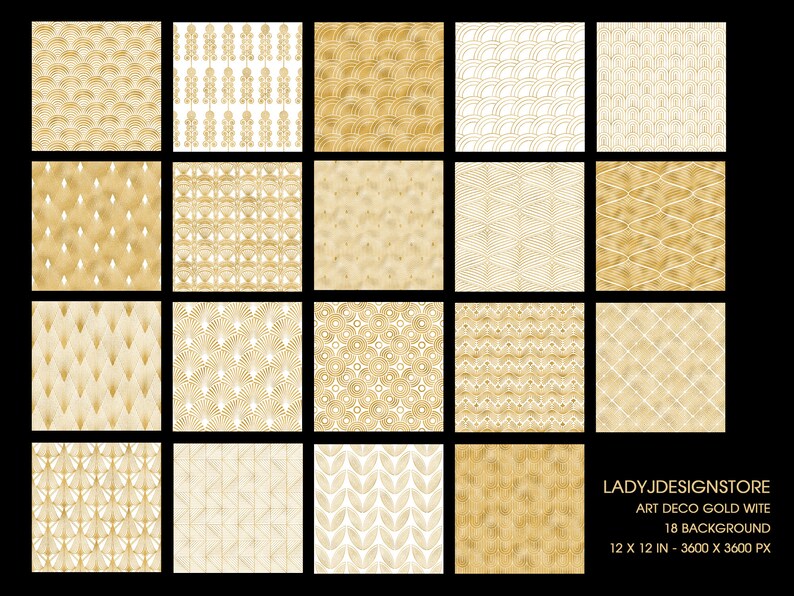 Art Deco White Gold Foil Digital Paper Seamless Retro Art Deco | Etsy