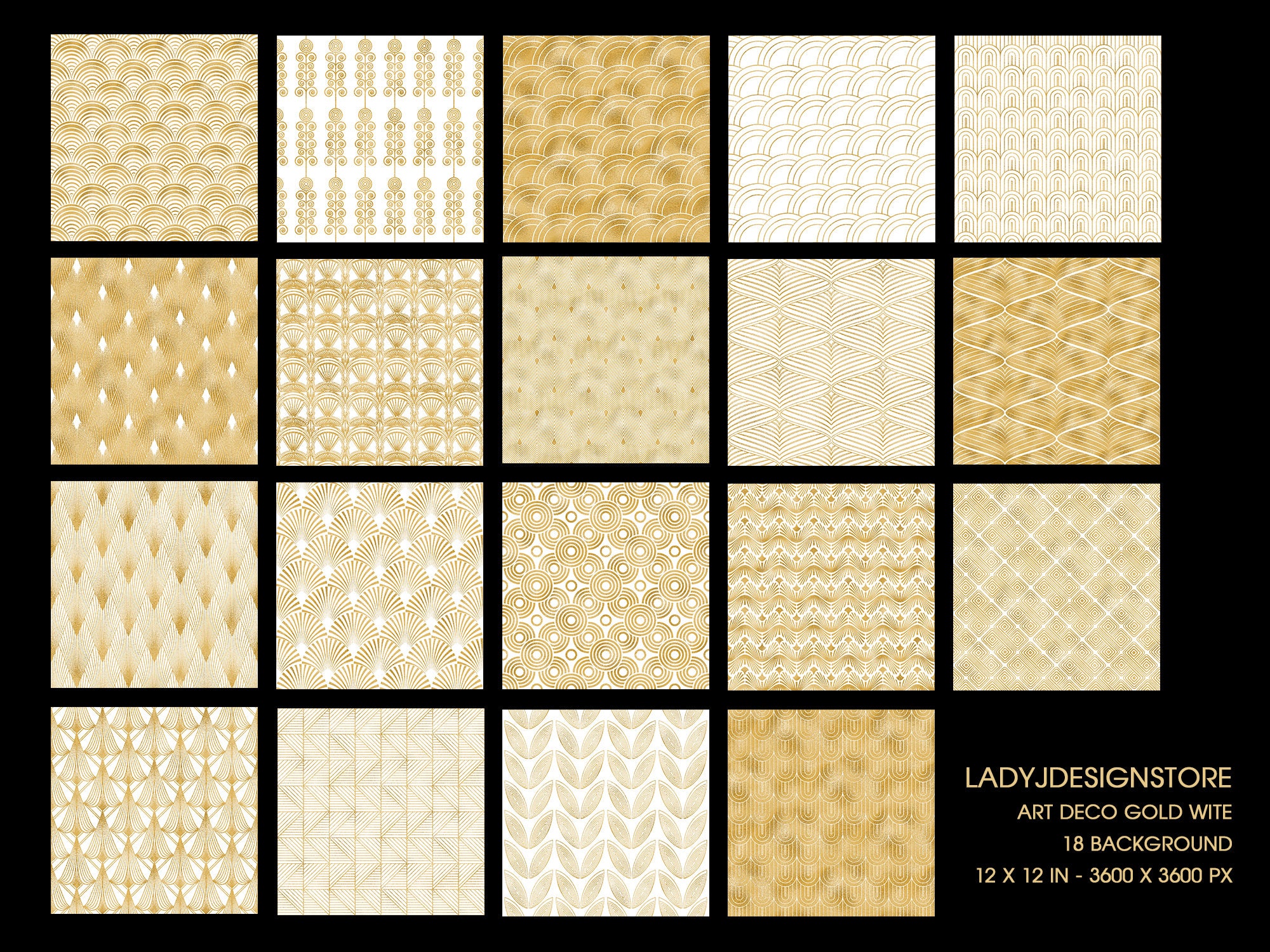 Art Deco White Gold Foil Digital Paper Seamless Retro Art Deco | Etsy UK