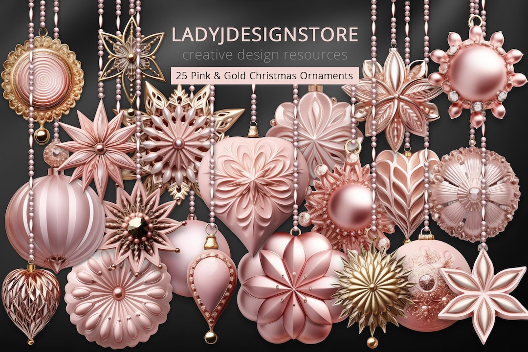 Mauve Pink and Gold Christmas Ornaments PNG Clipart, Festive Christmas ...