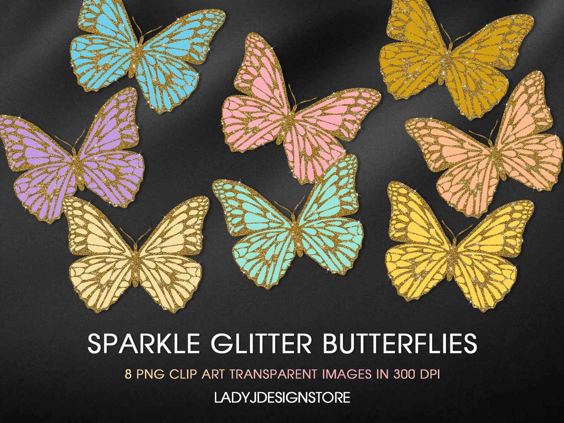 Sparkle Gold Glitter Butterfly Clipart Black Glitter - Etsy