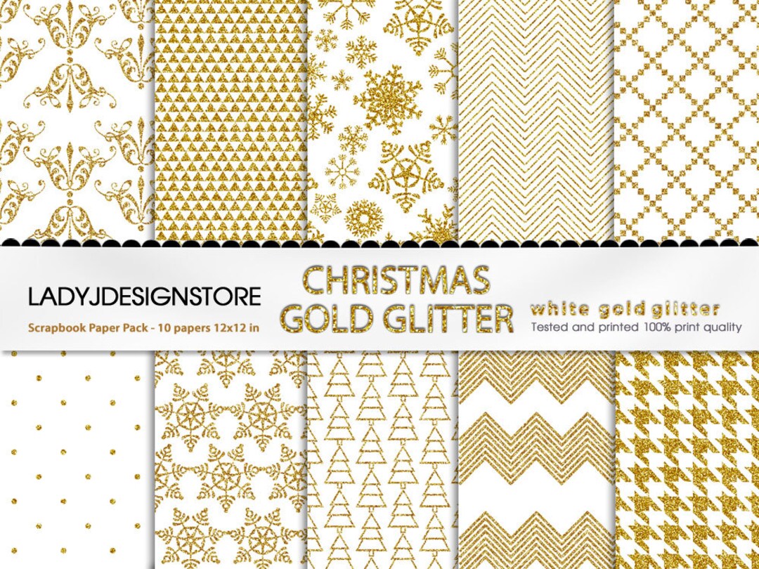 GOLD WHITE GLITTER Digital Papers 10 Glitter Textures, Paper Pack ...