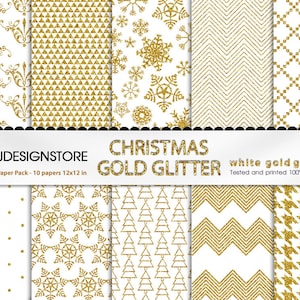 GOLD WHITE GLITTER Digital Papers 10 Glitter Textures, Paper Pack ...