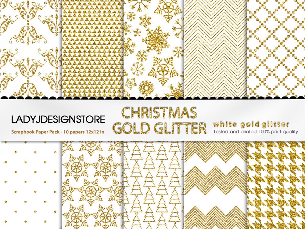 GOLD WHITE GLITTER Digital Papers 10 Glitter Textures Paper | Etsy