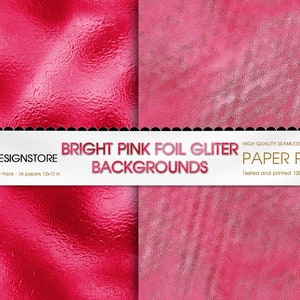 Bright Pink Foil Glitter Seamless Digital Paper, Neon Pink Digital ...