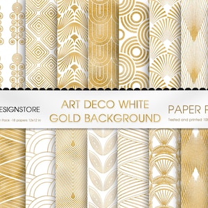 Art Deco White Gold Foil Digital Paper Seamless Retro Art Deco Patterns ...