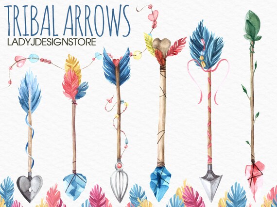 Watercolor Tribal Arrows Clipart, Native arrows, Handpainted clipart ...
