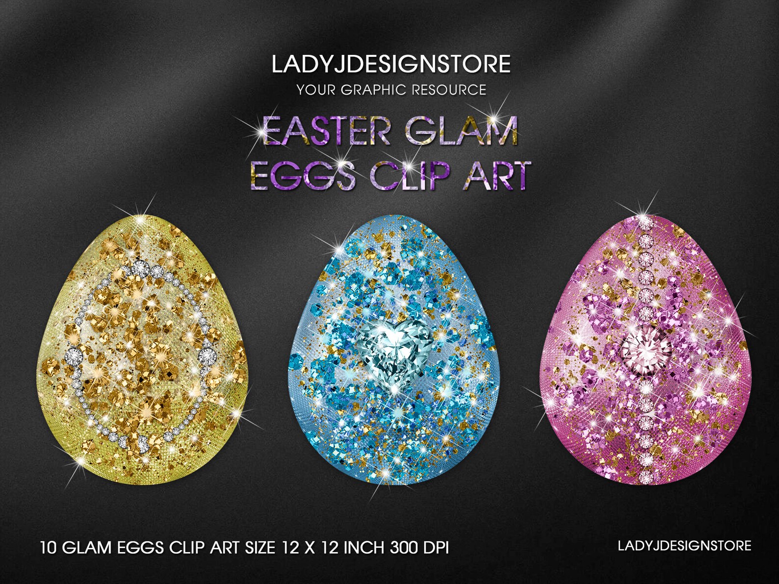 Easter Glam Eggs Clipart Sparkle Glitter Colorful Eggs - Etsy
