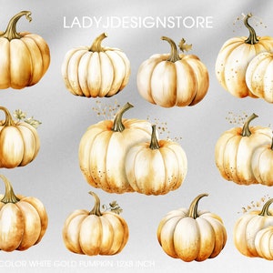 Watercolor White Gold Pumpkin Clip Art Gold Pumpkins Clipart - Etsy