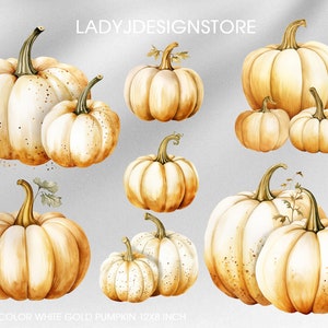 Watercolor White Gold Pumpkin Clip Art Gold Pumpkins Clipart - Etsy