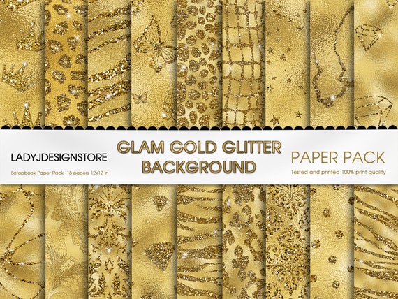 Gold Glitter Glam Digital Paper, seamless tiger cheetah zebra patterns ...