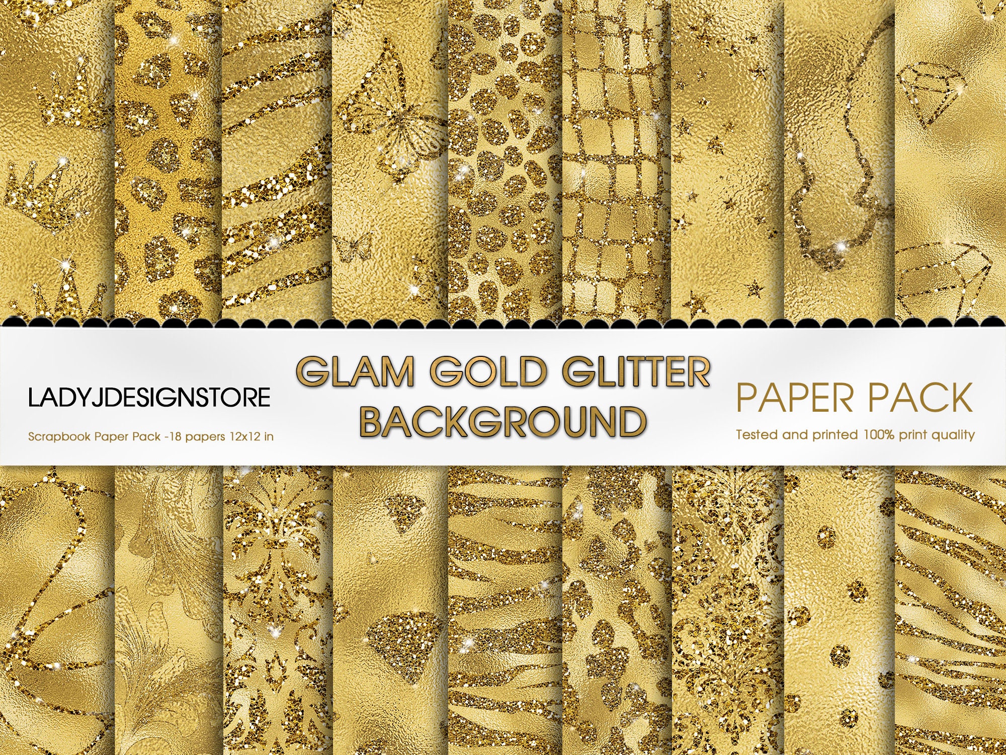 Gold Glitter Glam Digital Paper seamless tiger cheetah zebra | Etsy