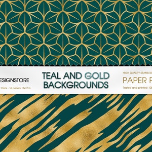 Teal and Gold Animal Digital Paper, Seamless Animal Print, Safari ...