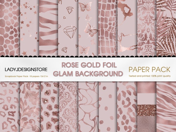 Rose gold Glam Digital Paper, seamless tiger cheetah zebra patterns ...