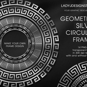 Silver Geometric Sparkle Circular Frames Clip Art, Metalic Silver ...