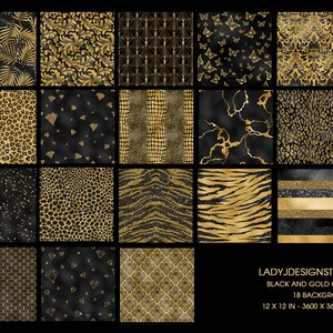 Black and Gold Glam Digital Paper, Seamless Tiger Cheetah Zebra ...