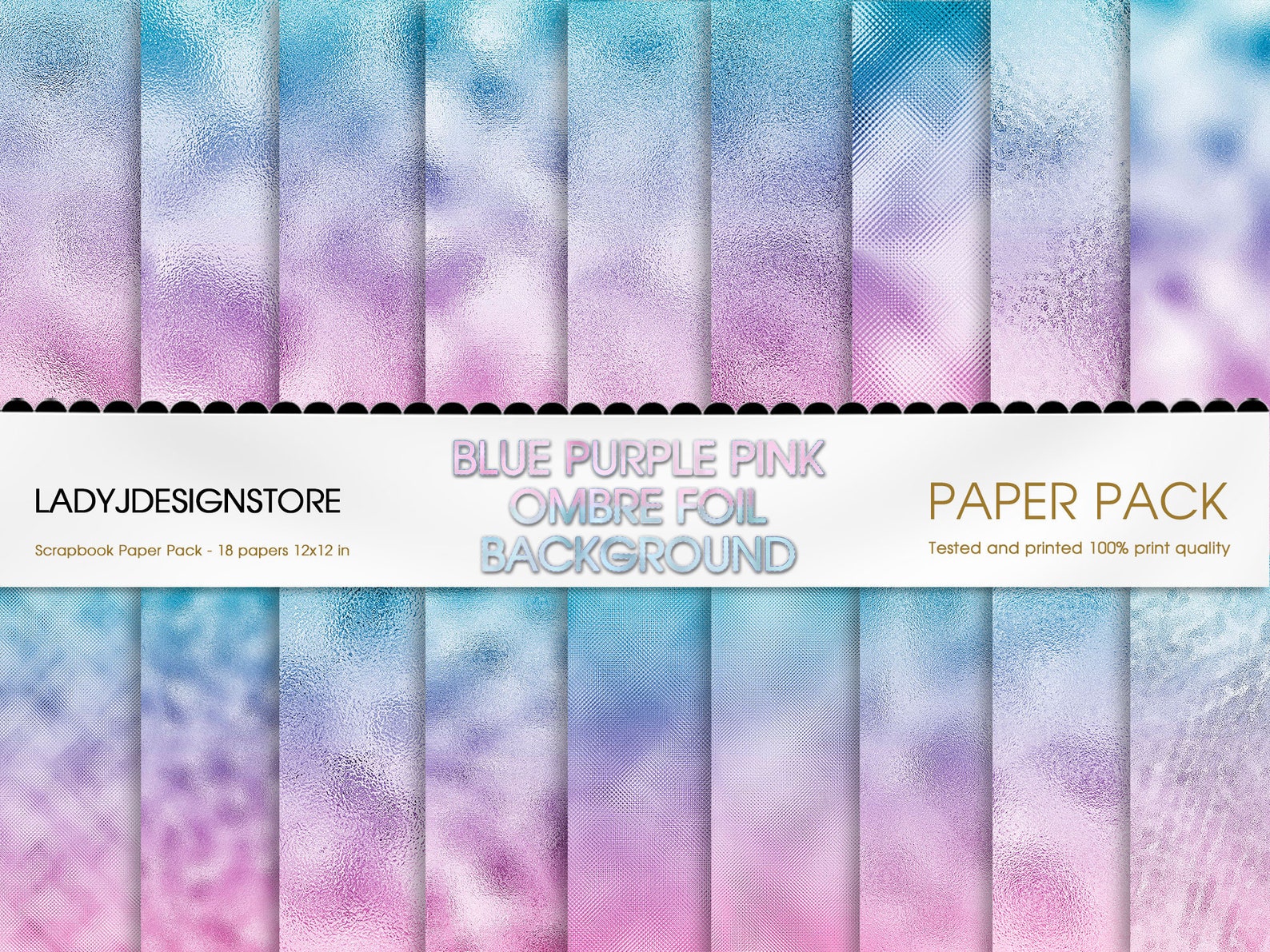 Blue Purple Pink Ombre Foil Background Digital Paper Ombre | Etsy