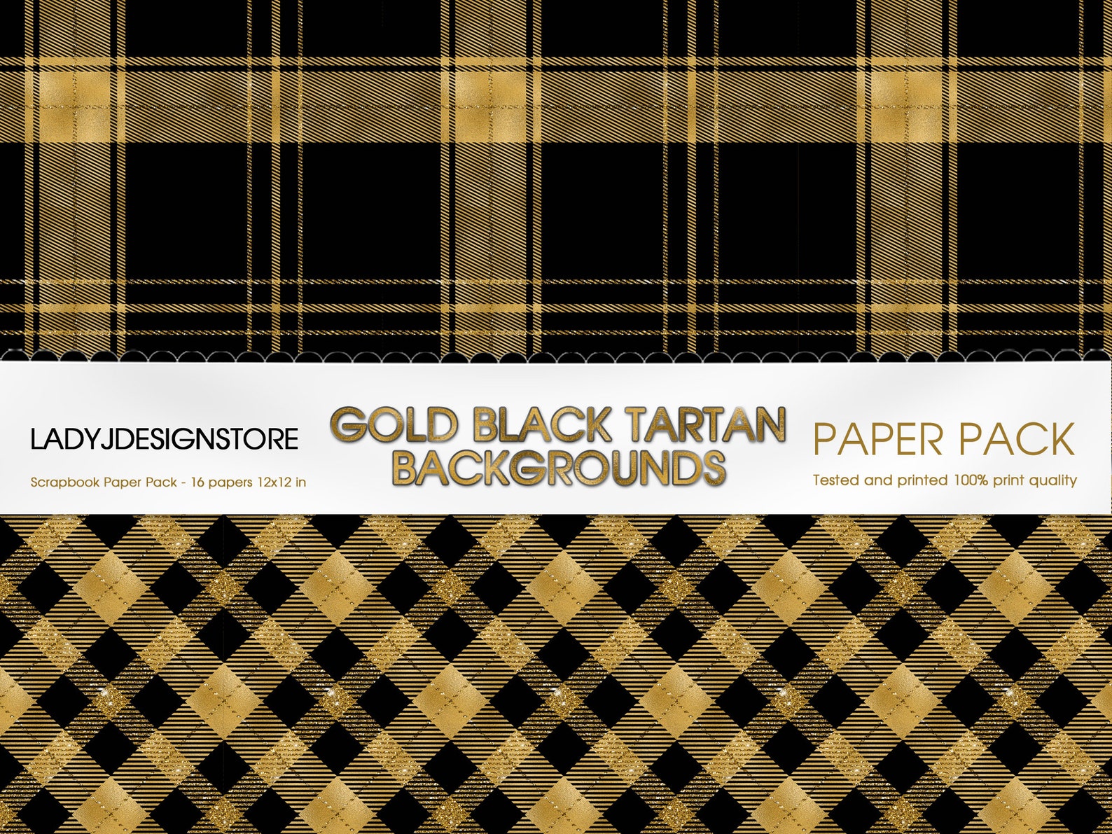 Plaid Gold and Black Glitter Digital Paper Lumberjack Plaid - Etsy