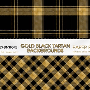 Plaid Gold and Black Glitter Digital Paper Lumberjack Plaid Tartan ...