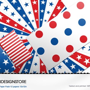 4th of July Patriotic Digital Paper, Red White Blue Backgrounds ...