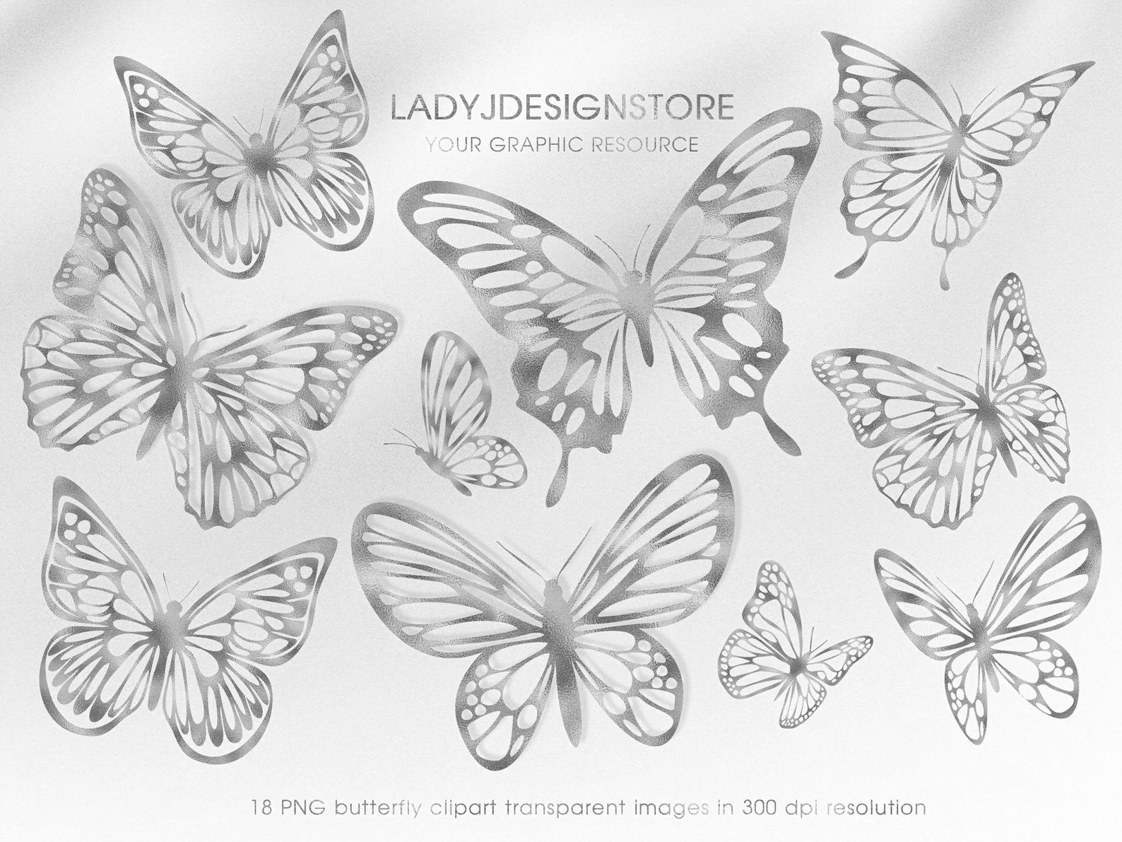 Silver Foil Butterfly Clipart 18 Silver Glitter Butterfly - Etsy