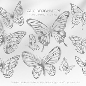 Silver Foil Butterfly Clipart, 18 Silver Glitter Butterfly Clipart ...