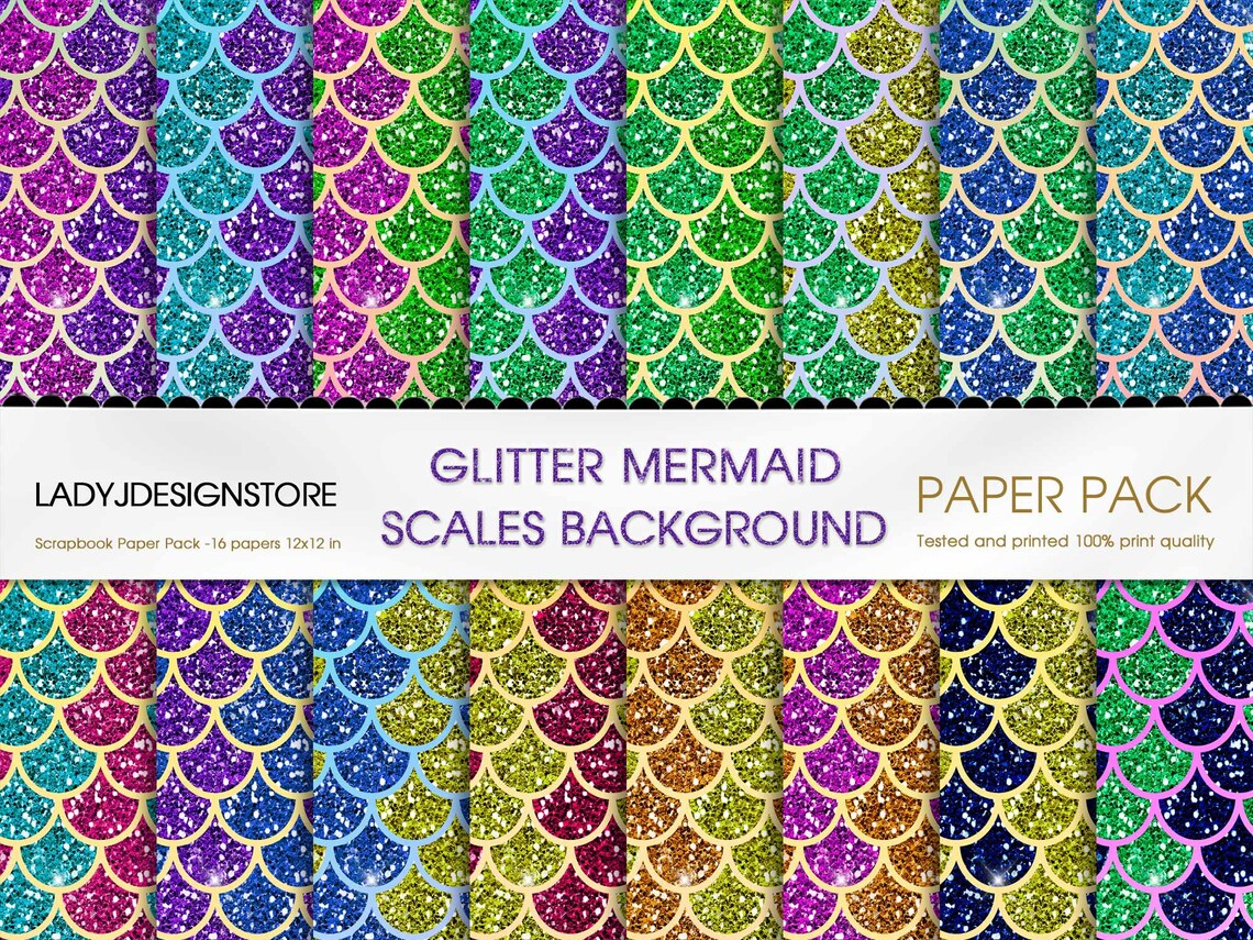 Glitter Mermaid Sparkling Scales Digital Paper Seamless | Etsy