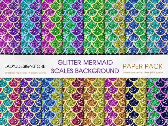 Glitter Mermaid Sparkling Scales Digital paper seamless mermaid tail ...