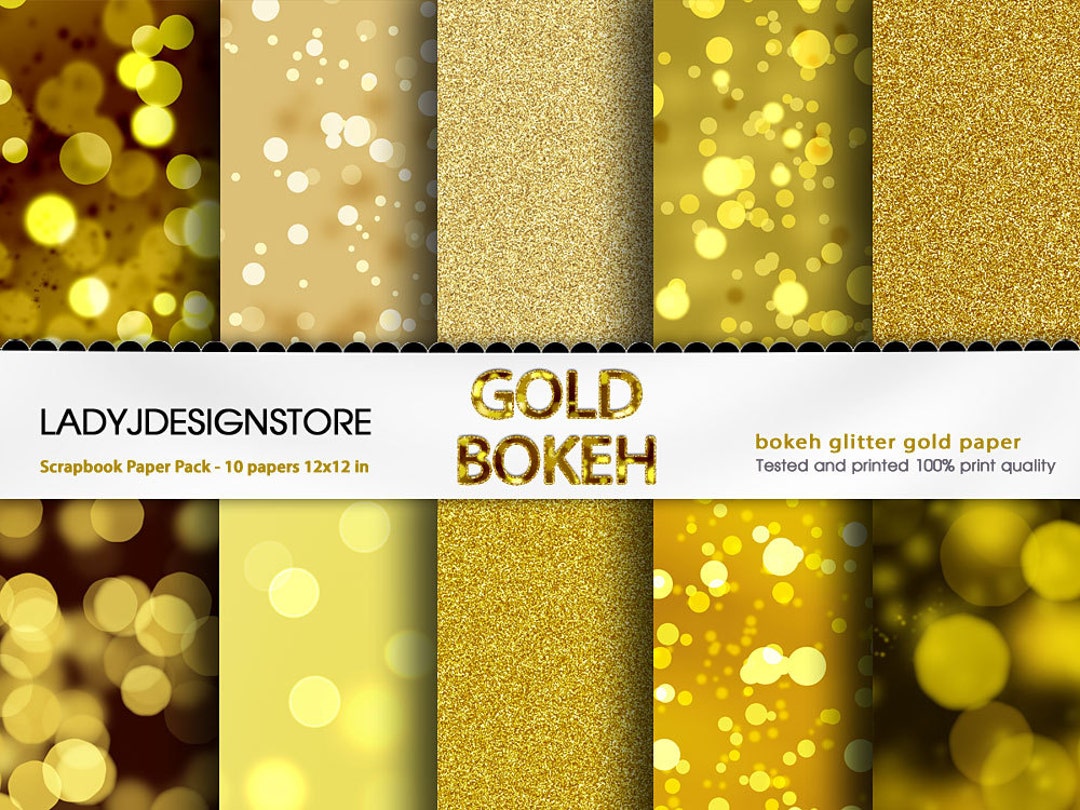 Gold Digital Bokeh Paper Gold Bokeh and Glitter Shiny Paper Pack With ...