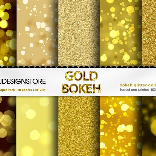 Gold Digital Bokeh Paper Gold Bokeh and Glitter Shiny | Etsy