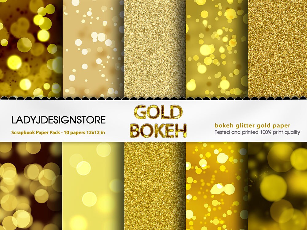 Gold Digital Bokeh Paper Gold Bokeh and Glitter Shiny | Etsy