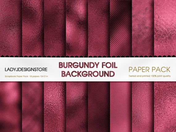 Burgundy foil digital paper, foil textures, shimmer printable ...