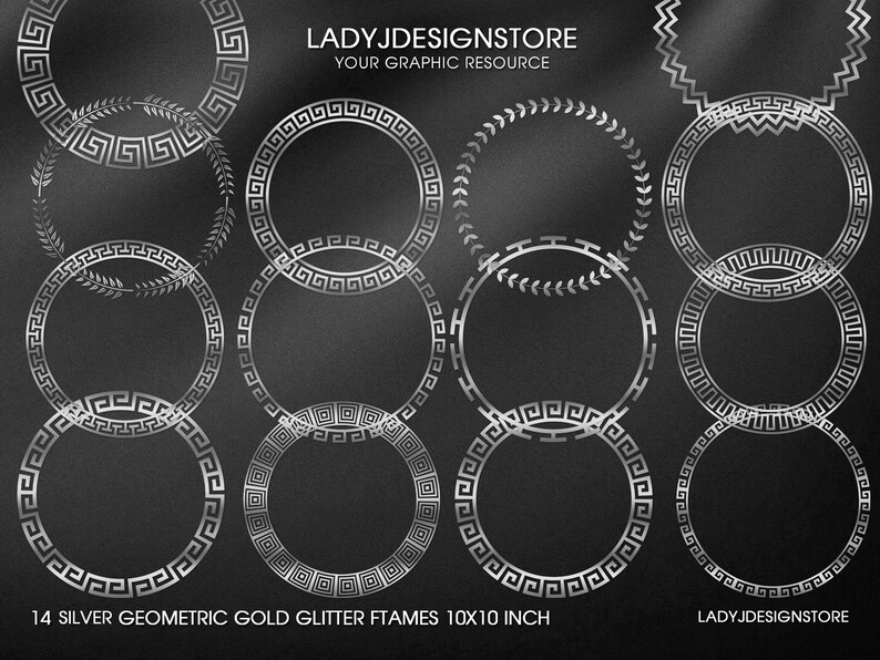 Silver Geometric Sparkle Circular Frames Clip Art Metalic - Etsy