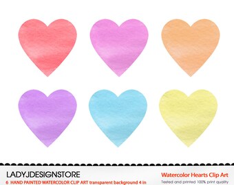 Watercolor Hand Painted Hearts Clipart Watercolor Red Pink | Etsy