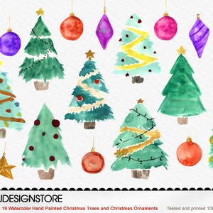 Christmas Watercolor Digital Clip Art Set-hand Painted Christmas Trees ...