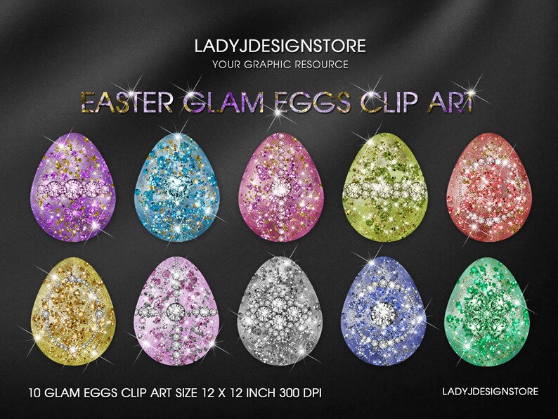 Easter Glam Eggs Clipart Sparkle Glitter Colorful Eggs - Etsy