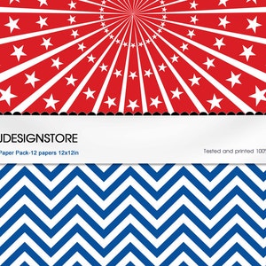 4th of July Patriotic Digital Paper, Red White Blue Backgrounds ...
