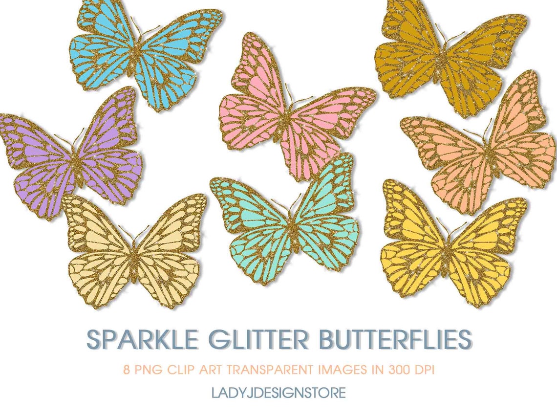 Sparkle Gold Glitter Butterfly Clipart Black Glitter - Etsy