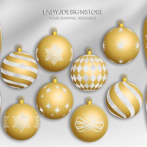 Gold and White Christmas Ornaments Clipart, Christmas Balls Digital ...