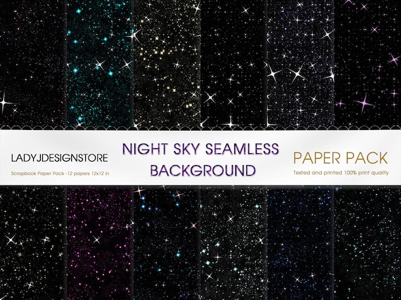 Sparkly night sky, stars background, sky digital paper, celestial ...