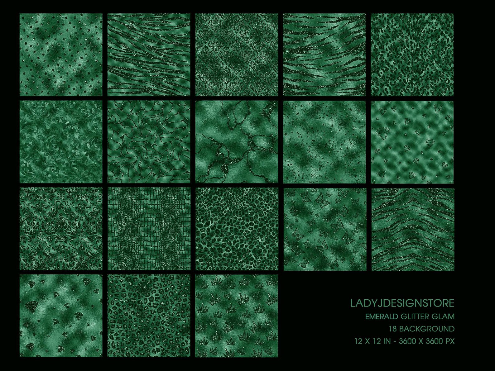 Emerald Glitter Glam Digital Paper Seamless Tiger Cheetah | Etsy