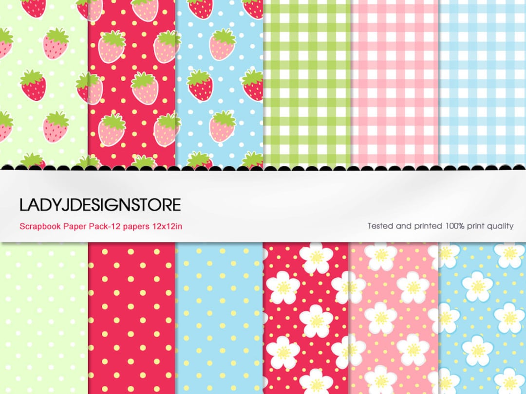 Strawberry Papers 12 Printable Digital Papers Scrapbooking Papers 12x12 ...