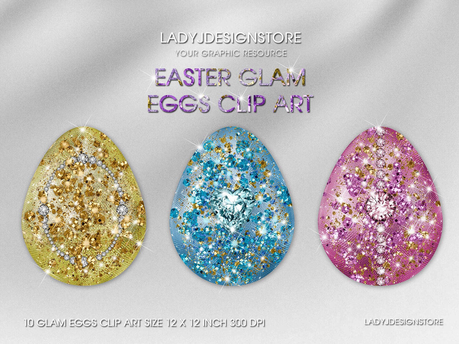 Easter Glam Eggs Clipart Sparkle Glitter Colorful Eggs - Etsy