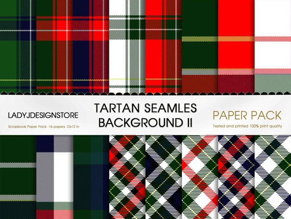 Plaid Digital Paper Lumberjack Tartan, Checks Log Cabin Red White Green ...