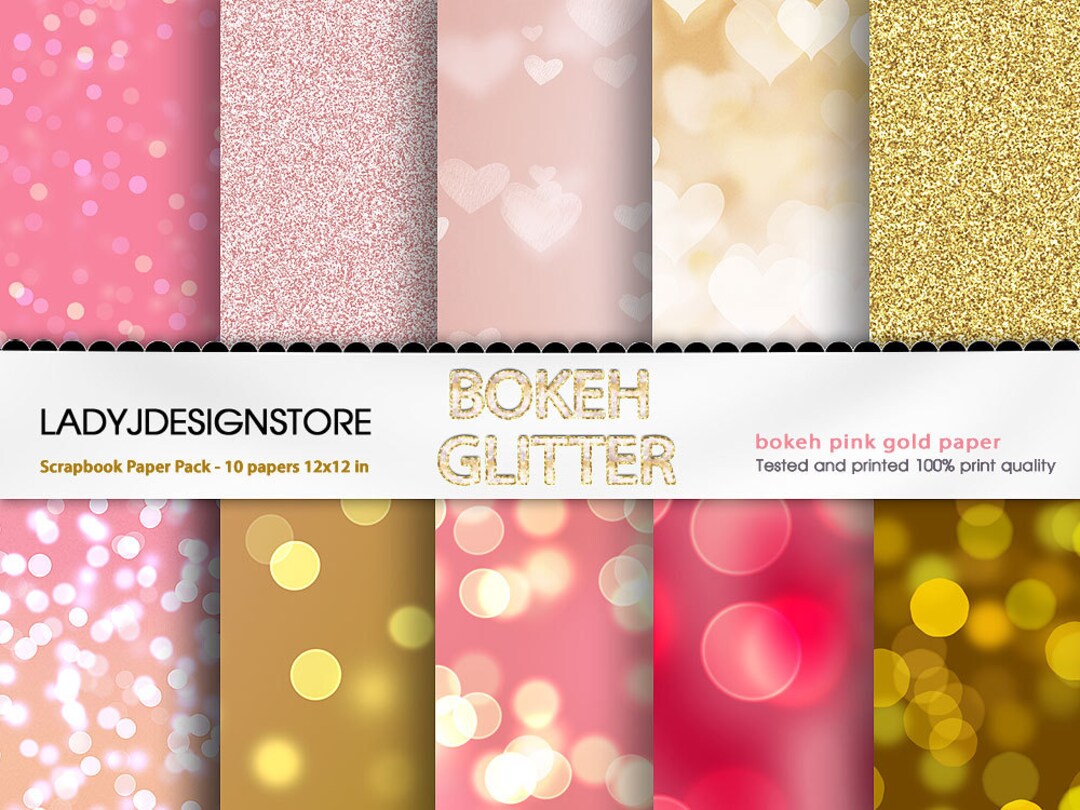 Gold Pink Digital Paper Gold Bokeh and Glitter Shiny Paper Pack With ...