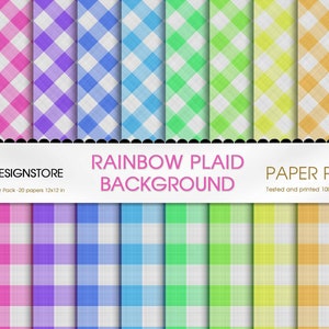 Gingham Rainbow Plaid Background Digital Paper Tartan - Etsy