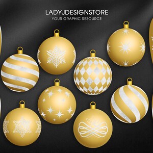 Gold and White Christmas Ornaments Clipart, Christmas Balls Digital ...