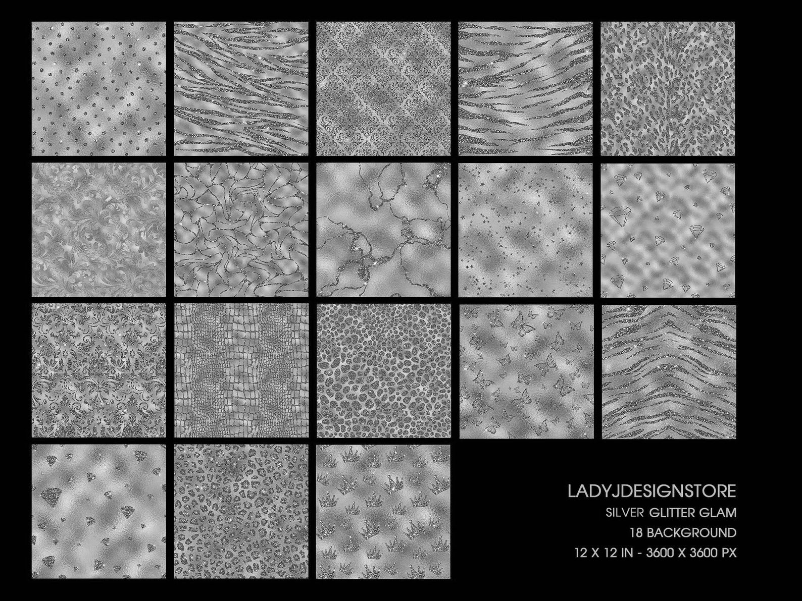 Silver Glitter Glam Digital Paper Seamless Tiger Cheetah - Etsy