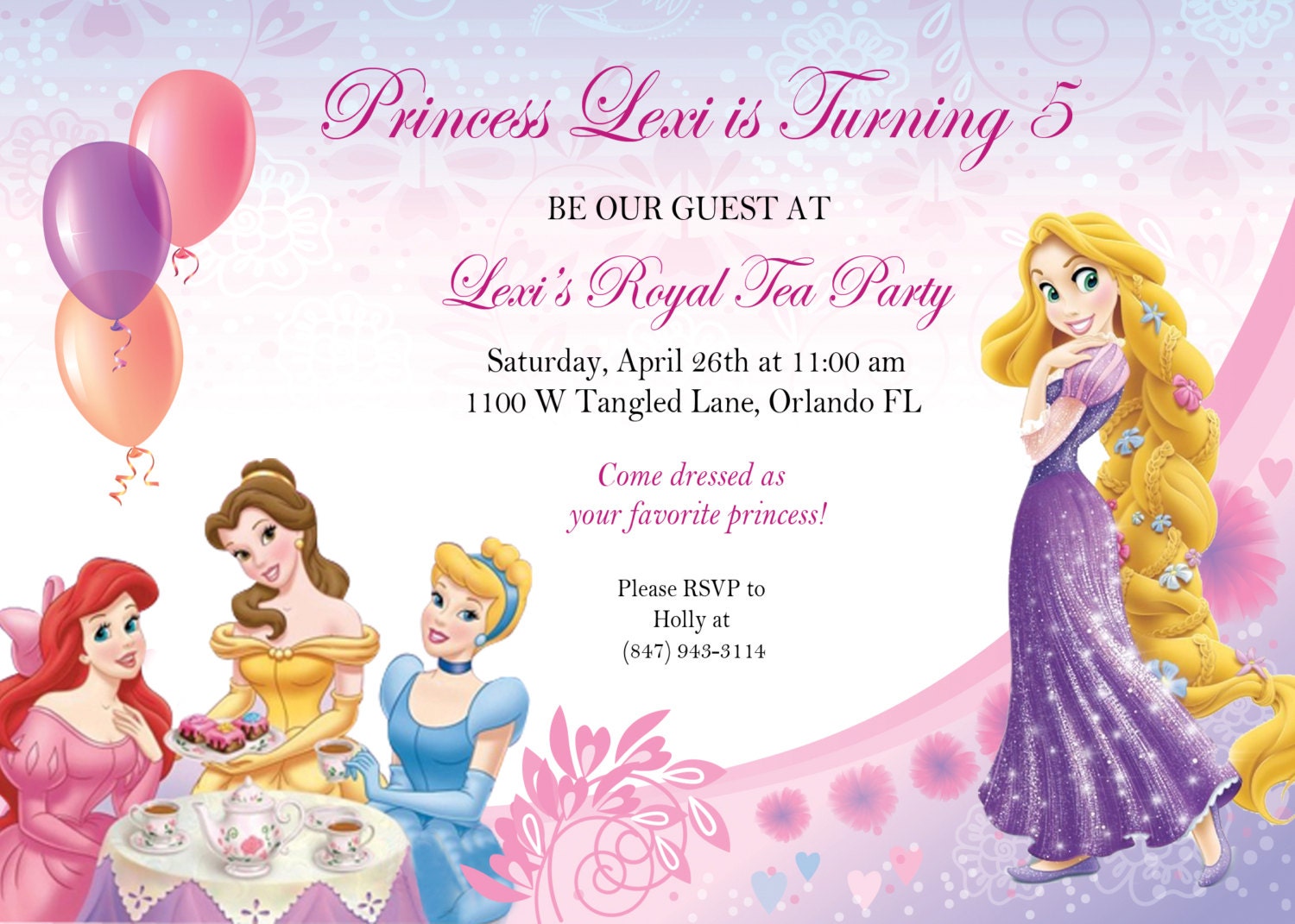 Printable Princess Tea Party Birthday Invite With Rapunzel - Etsy