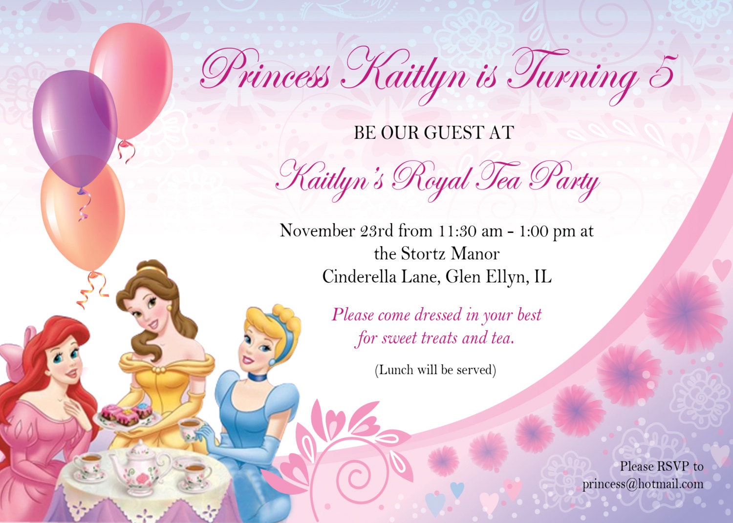 Printable Princess Tea Party Birthday Invite and Thank You - Etsy