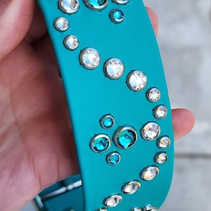15-18 Swirl Design on Teal Beta Biothane Luxury Crystal Bling Dog ...
